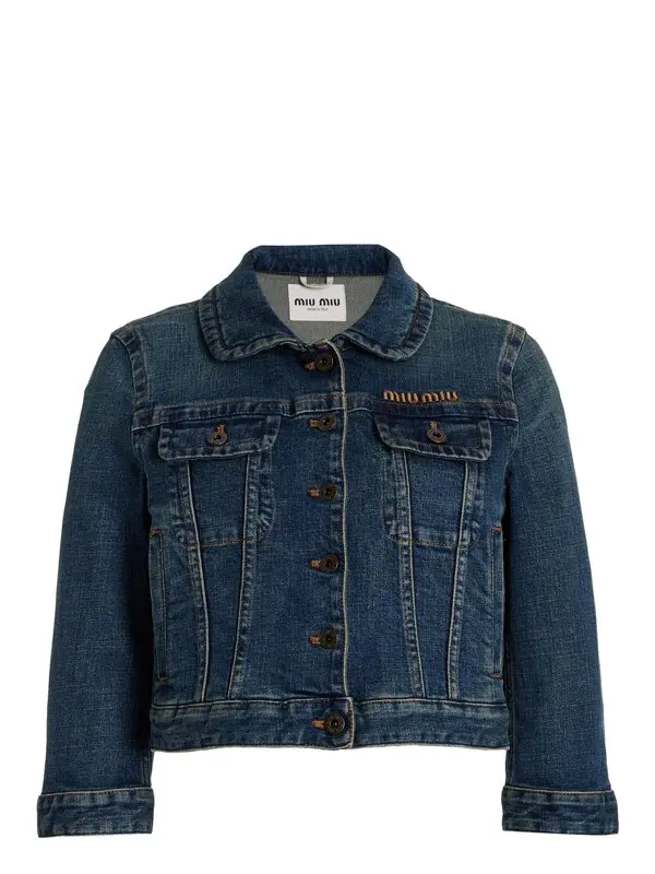 Miu Miu Cropped Stretch-denim Jacket - Medium Wash