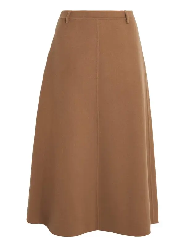 Max Mara Virgin Wool A-line Midi Skirt - Beige