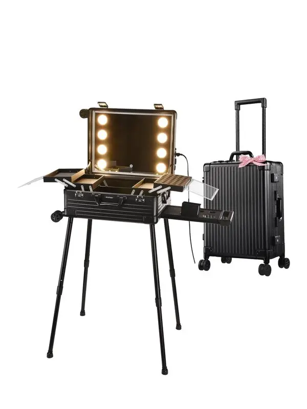 BYOOTIQUE Rolling Makeup Case With Led Lighted Mirror - Black