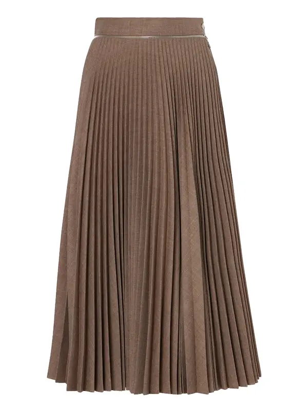 Burberry Pleated Wool Midi Skirt - Brown