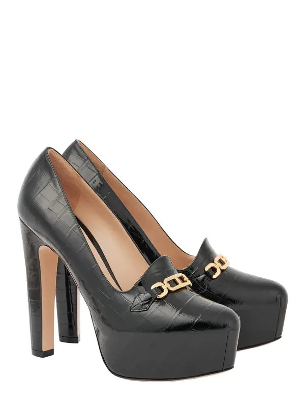 TOM FORD Croc-effect Patent Leather Platform Pumps - Black