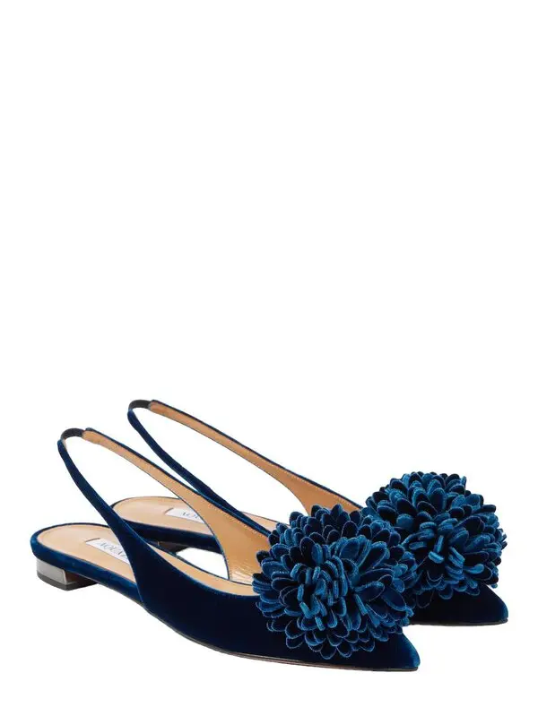 AQUAZZURA Couturier Velvet Slingback Flats - Blue