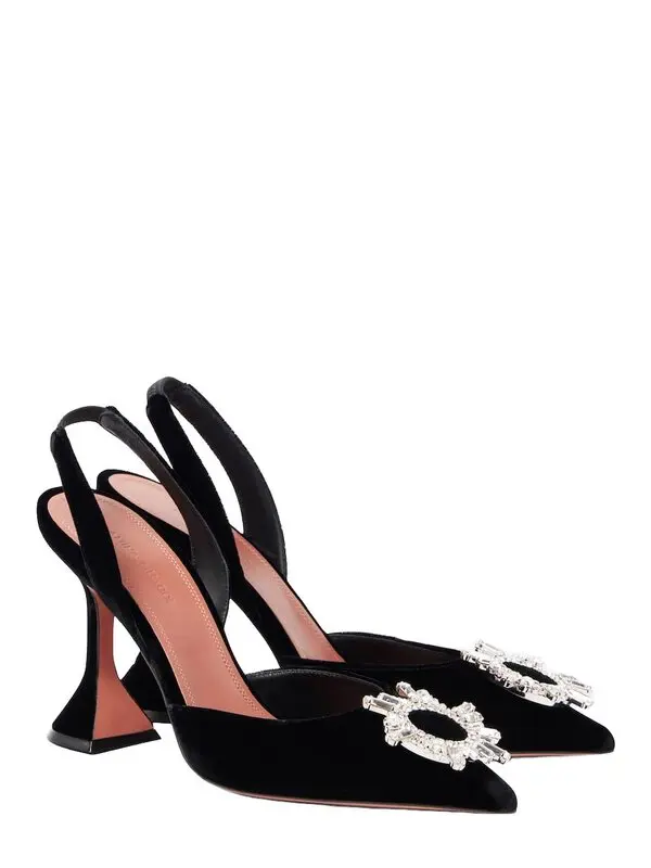 Amina Muaddi Begum 95 Embellished Velvet Slingback Pumps - Black