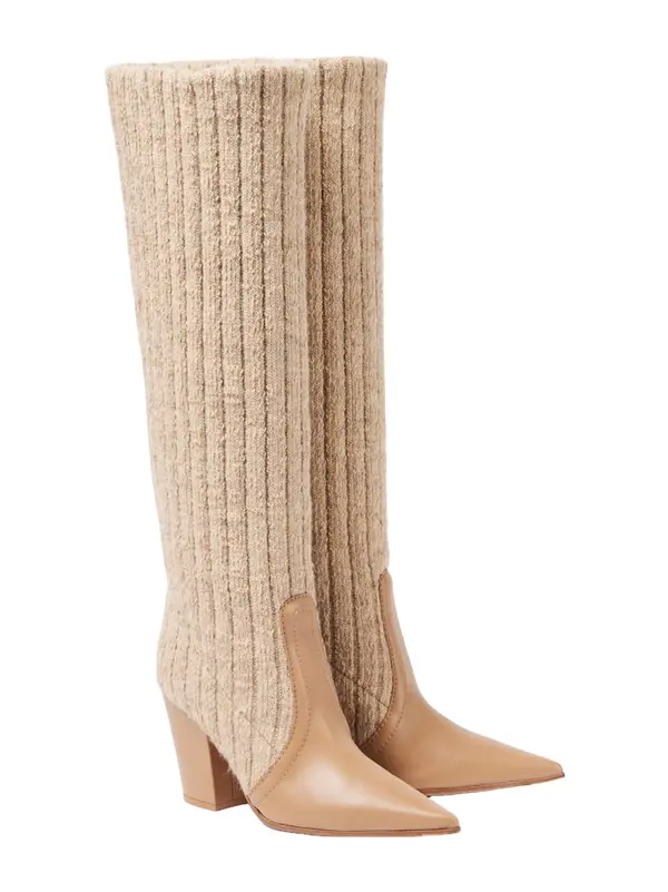 GIANVITO ROSSI Leather-trimmed Knee-high Boots - Brown