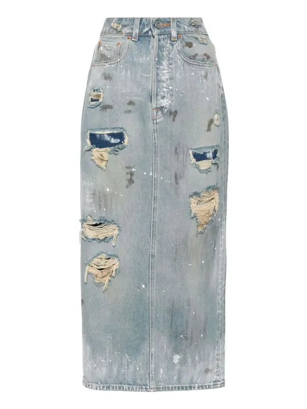 Vetements Distressed-effect Denim Midi Skirt - Blue