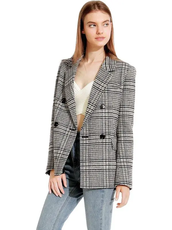 BELLE & BLOOM Piccadilly Wool Blend Plaid Blazer - Grey