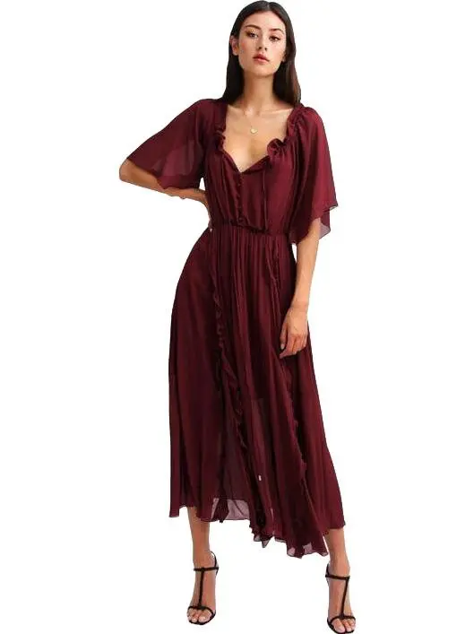 BELLE & BLOOM Amour Amour Ruffled Midi Dress - Burgundy