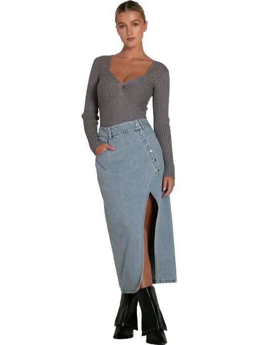 BELLE & BLOOM Denim Midi Skirt - Stonewash