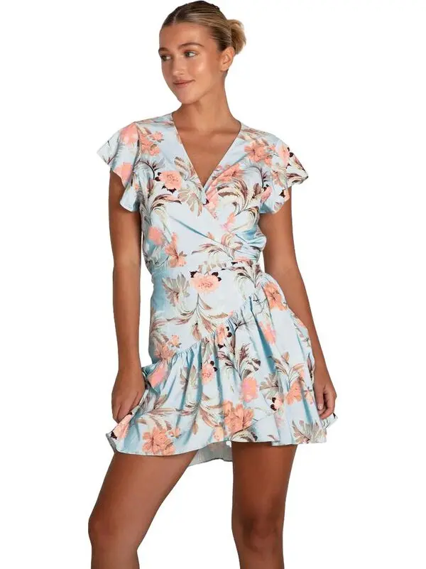 BELLE & BLOOM Love Shack Mini Wrap Dress - Light Blue