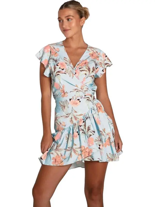 BELLE & BLOOM Love Shack Mini Wrap Dress - Light Blue
