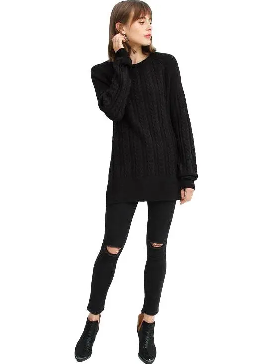 BELLE & BLOOM Cable Knit Jumper With Slit - Black
