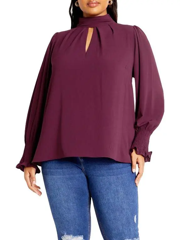 City Chic Iris Keyhole Blouse - Plum