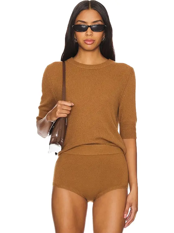 W. CASHMERE Celina Short Sleeve Pullover - Caramel