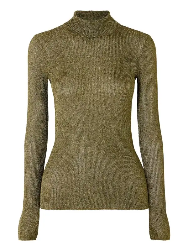 Isabel Marant Jaelis Metallic Ribbed-knit Turtleneck Sweater - Green