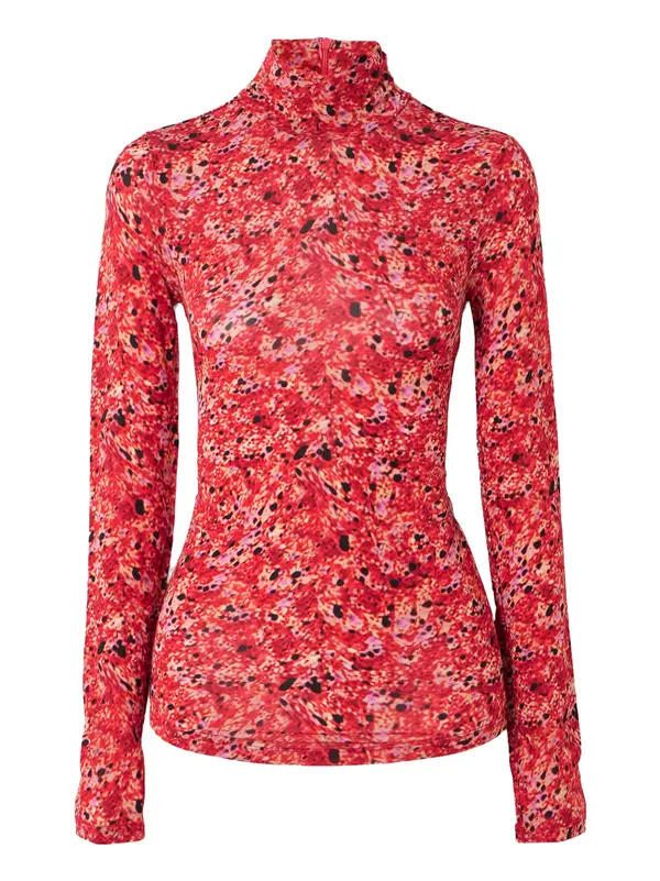 Isabel Marant Joyela Printed Turtleneck Top - Red