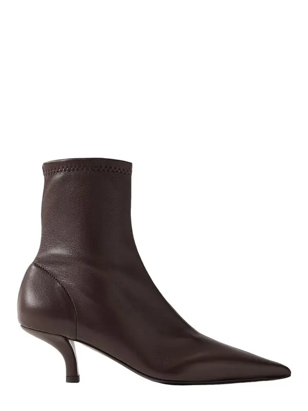TOTEME The Heeled Sock Leather Ankle Boots - Brown