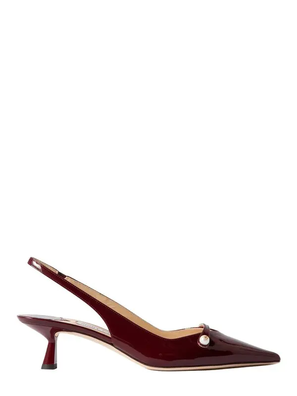 JIMMY CHOO Amita 45 Embellished Patent Leather Slingback Pumps - Burgundy