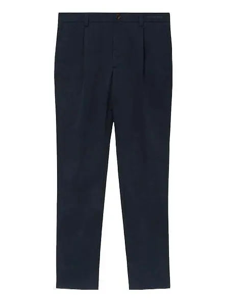 Burberry Straight Leg Cotton Tailored Trousers - Navy Blue