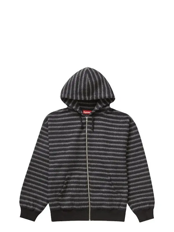 Supreme Brushed Zip Up Hooded Sweatshirt - Black