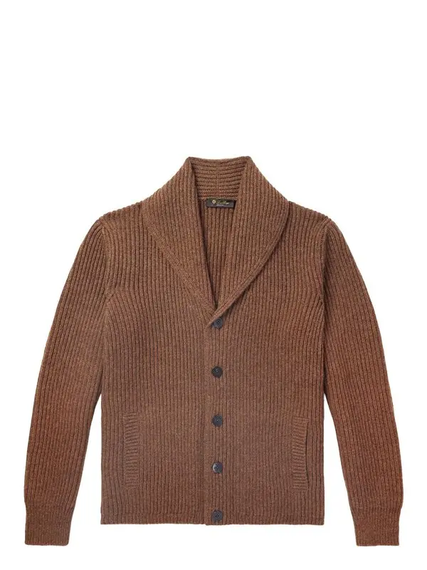 Loro Piana Shawl-collar Ribbed Wool Cardigan - Brown