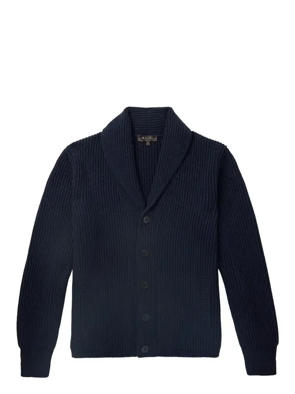 Loro Piana Shawl-collar Ribbed Wool Cardigan - Blue