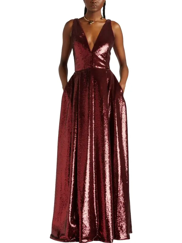 GENNY Sequin-embellished Maxi Dress - Red