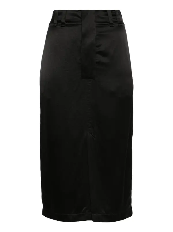 Saint Laurent Silk Crepe De Chine Midi Skirt - Black
