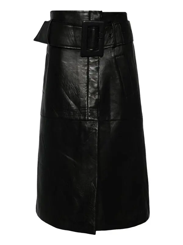 Remain Birger Christensen Bonded Leather Midi Skirt - Black