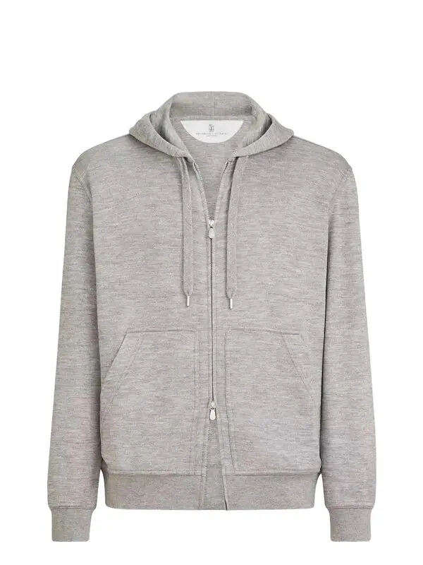 Brunello Cucinelli Drawstring Hooded Cardigan - Heathered Ash
