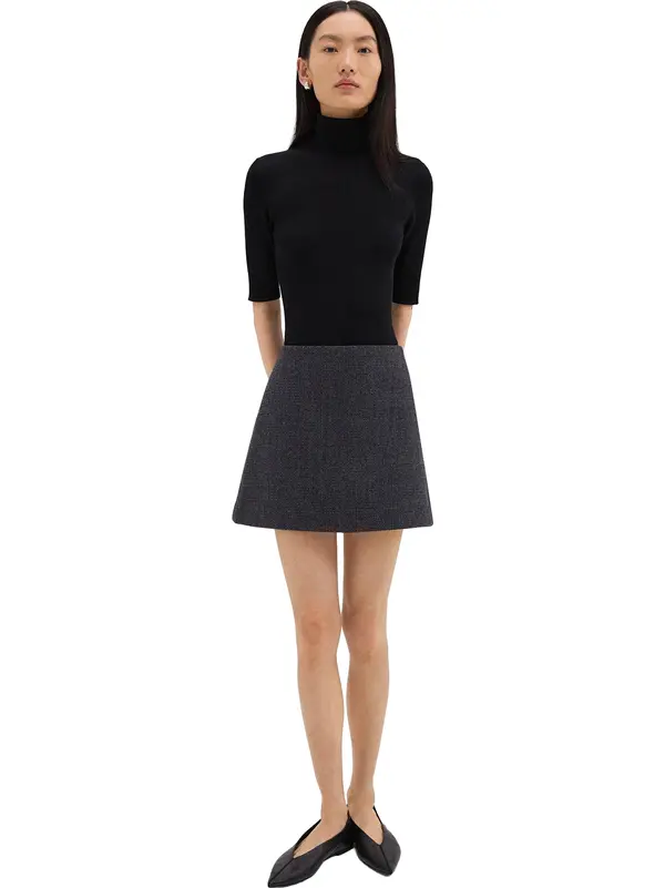 Theory High-waist Tweed Mini Skirt - Charcoal Melange