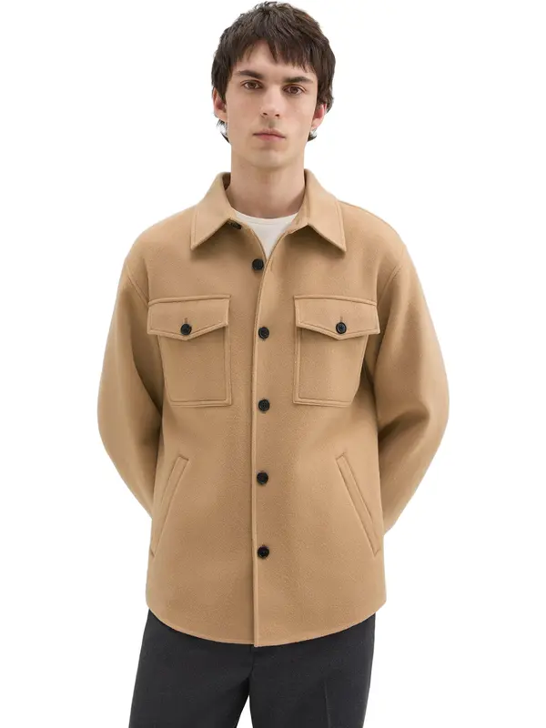 Theory Shirt Jacket In Double-face Wool-cashmere - New Camel