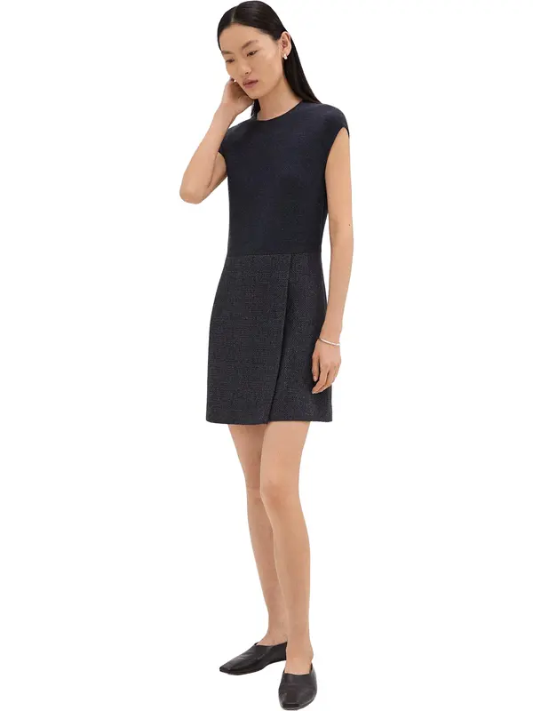 Theory Mini Wrap Dress In Tweed - Charcoal Melange