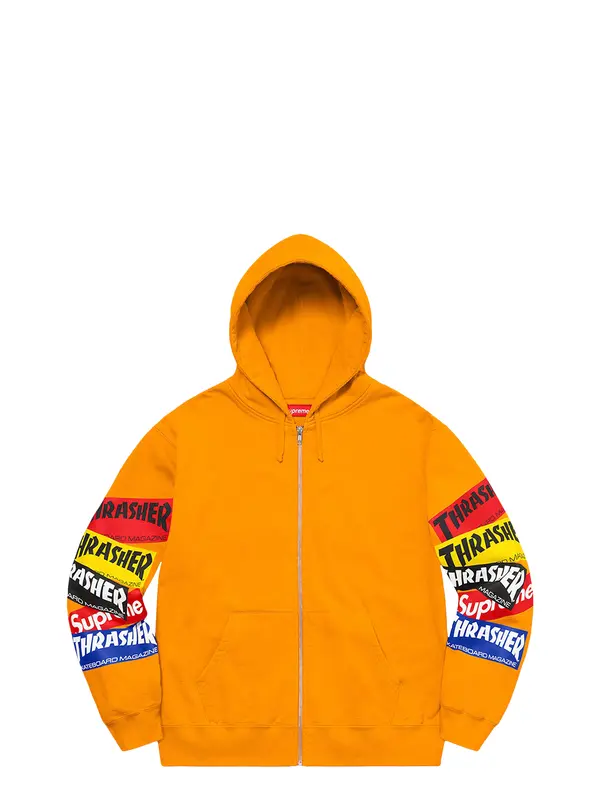 Supreme X Thrasher Multi Logo Zip Up Hooded Sweatshirt - Gold