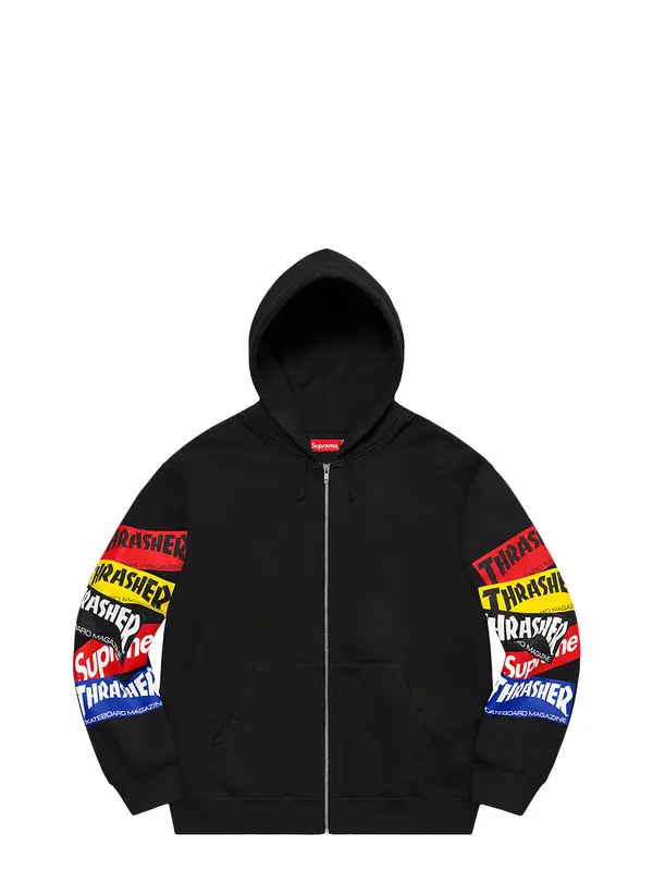 Supreme X Thrasher Multi Logo Zip Up Hooded Sweatshirt - Black