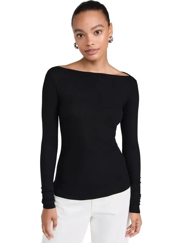 Enza Costa Silk Knit Boat Neck Top - Black