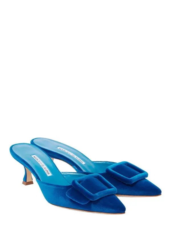 Manolo Blahnik Maysale 50 Velvet Mules - Blue