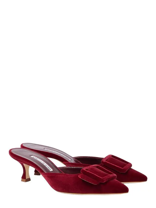 Manolo Blahnik Maysale 50 Velvet Mules - Red