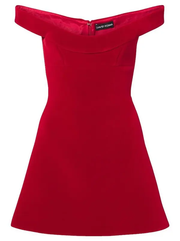 David Koma Off-shoulder Velvet Mini Dress - Red
