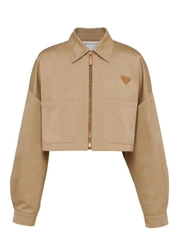 Prada Boxy Fit Cotton Blouson Jacket With Shirt Collar - Neutral
