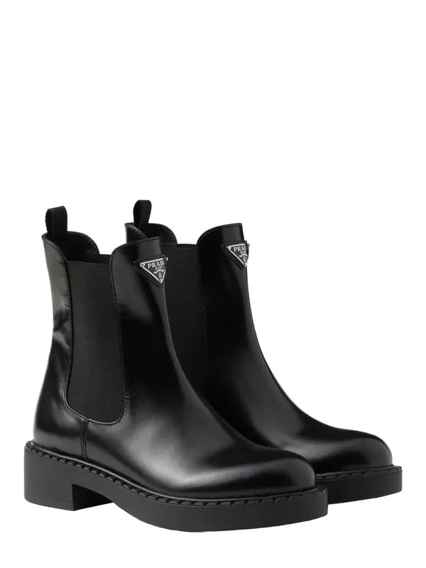 Prada Brushed Leather Chelsea Boots - Black