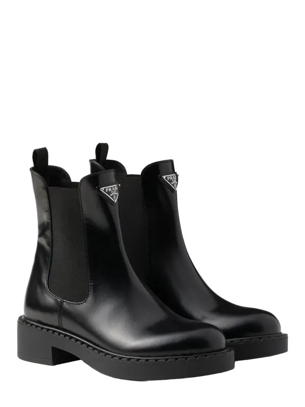 Prada Brushed Leather Chelsea Boots - Black