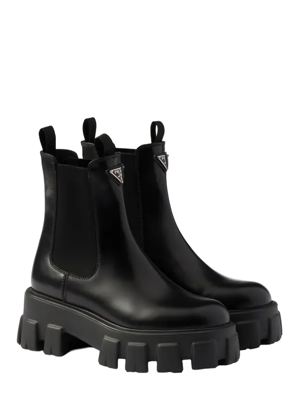Prada Monolith Leather Chelsea Boots - Black