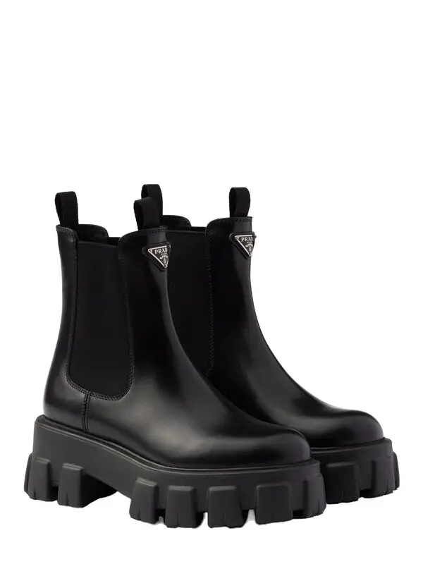 Prada Monolith Brushed Leather Chelsea Boots - Black
