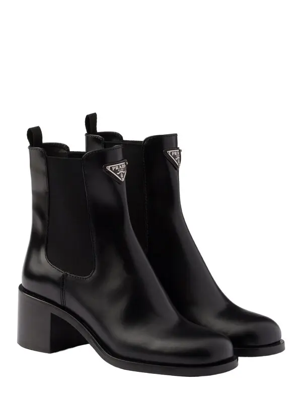 Prada Brushed Leather Booties - Black