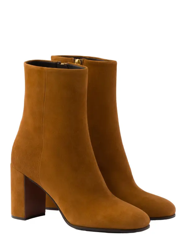 Prada Suede Booties - Cognac