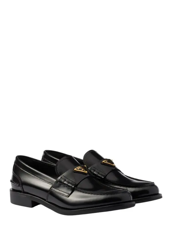 Prada Brushed Leather Loafers - Black