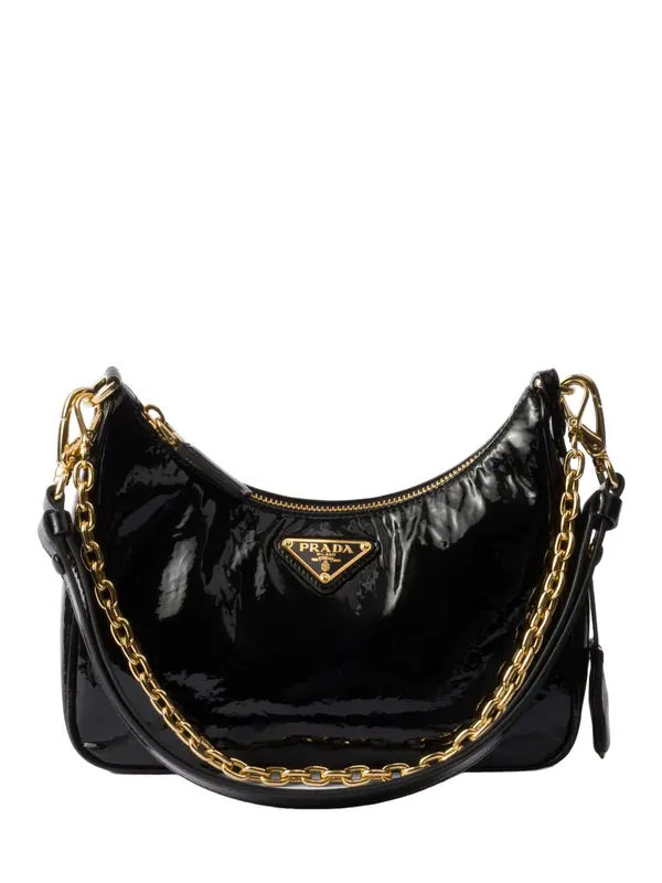 Prada Re-edition Mini Naplak Patent Leather Bag - Black