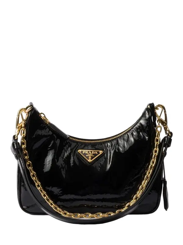 Prada Re-edition Mini Naplak Patent Leather Bag - Black