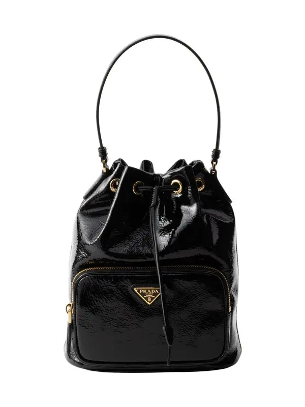Prada Duet Naplak Patent Leather Bucket Bag - Black