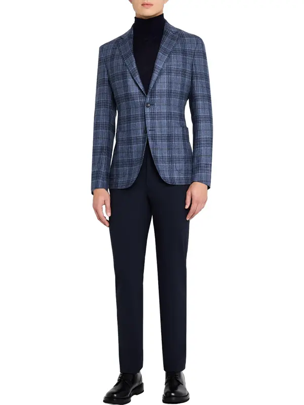 Canali Wool-silk Checked Sport Coat - Lt Blue
